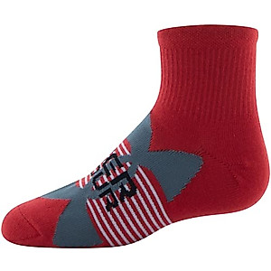 Under Armour Youth Essential Lite Quarter Socks, 6-Pairs , Red/Pitch Gray/Black , Small