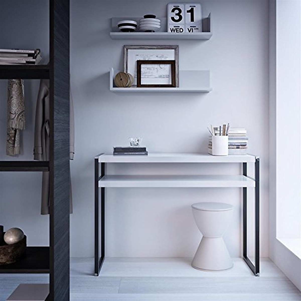 Mobili Fiver, Set of 2 Luxury Shelves, Ashwood White, Laminate-Finished, Made in Italy