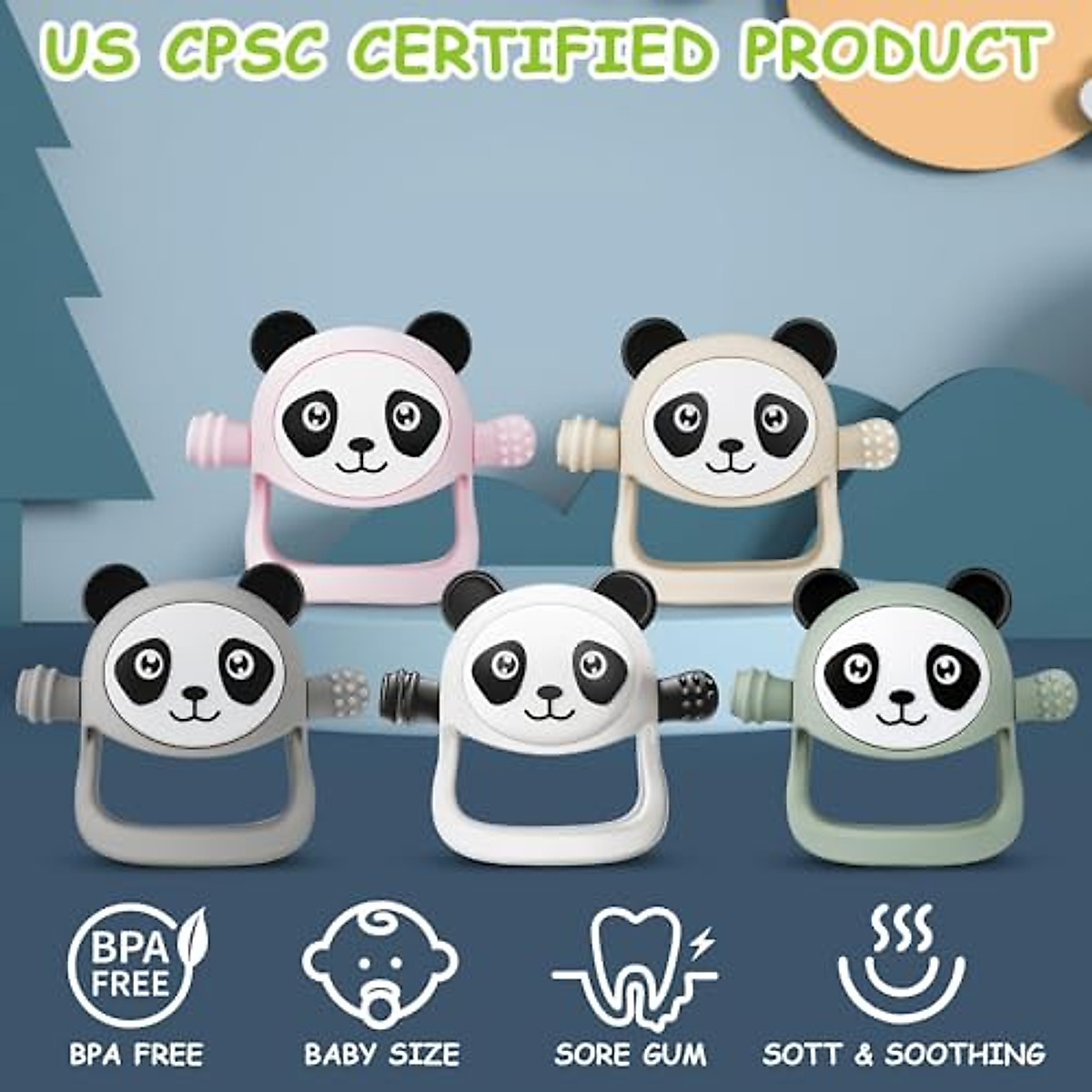 COZYPANDA Teething Toys for Babies 0-6-12 Months, Never Drop Baby Teether for Teething Relief, Silicone Panda Baby Hand Mittens with Sucking Need Pacifier, Baby Chew Toys for Breast Feeding (White)