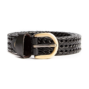 ECHAIN Women Braided Woven Genuine Leather Narrow Belt 25mm Wide (Black, waist:29-34)