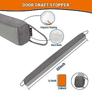 MAGZO Door Draft Stopper 32 Inches, Weighted Rectangle Door Snake for Winter Noise Blocker with Hook Loops,Gray