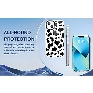 GULTMEE [3 in 1 Designed for iPhone 13 Case Cow Print with Built-in Bumper Shockproof Protective Phone Case Cover for iPhone 13 Cases 6.1" Tempered Glass Screen Protector + Camera Lens Protector