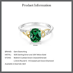 Gem Stone King 10K Yellow Gold and 925 Sterling Silver 8X6MM Cushion Gemstone Birthstone and Lab Grown Diamond Engagement Ring | Wedding Anniversary Promise Ring For Women