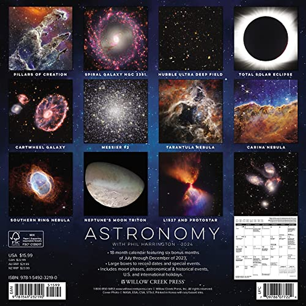 Willow Creek Press Astronomy Monthly 2024 Wall Calendar (12" x 12")
