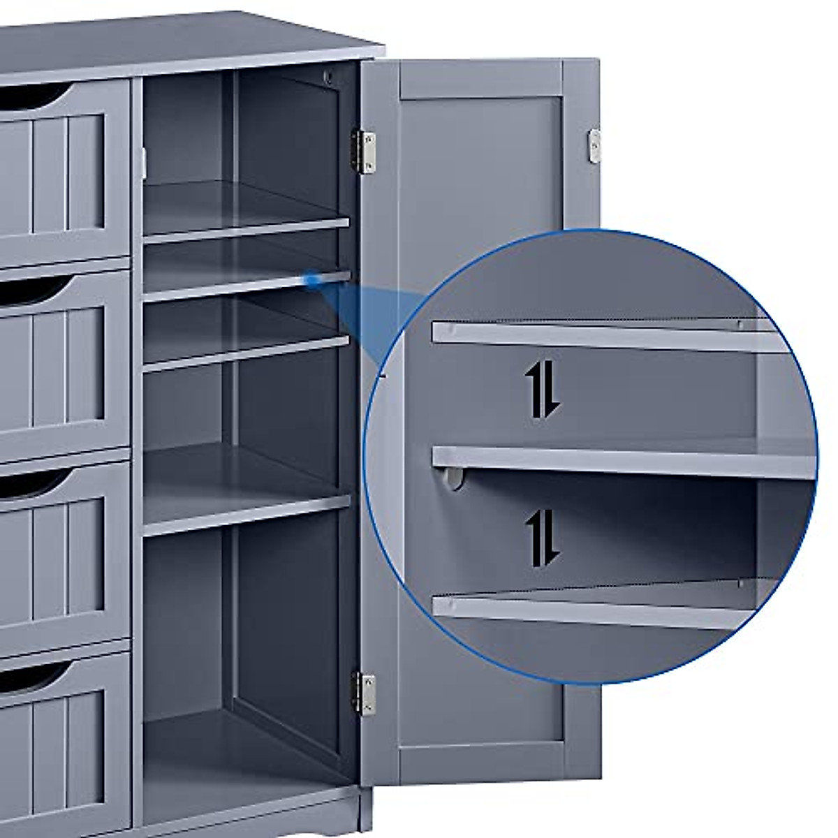 Yaheetech Bathroom Floor Cabinet, Freestanding Storage Oragnizer Unit Kitchen Cupboard W/ 4 Drawers & Adjustable Shelves, Using for Living Room/Kitchen/Bathroom, Gray