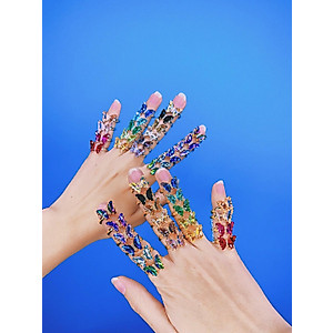 MISS RIGHT Butterfly Crystal Ring for Women: 18K Gold Plated Vintage Boho Cute Finger Knuckle Adjustable Chunky Rings Aesthetic (Lt.Purple)