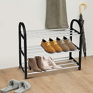 Gorgeri Shoes Rack, Plastic + Aluminum Metal Shoe Storage Organizer Standing Shelf DIY Home Organizer (3 Tiers: 50 * 19 * 42cm / 19.69 * 7.48 * 16.54in)