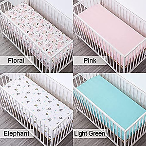 bimocosy Fitted Crib Sheets Girl 4 Pack, Size 28"x 52" for Standard Crib and Toddler Mattresses, Super Soft Breathable Microfiber Baby Crib Mattress Sheet, Floral/Elephant/Pink/Light Green