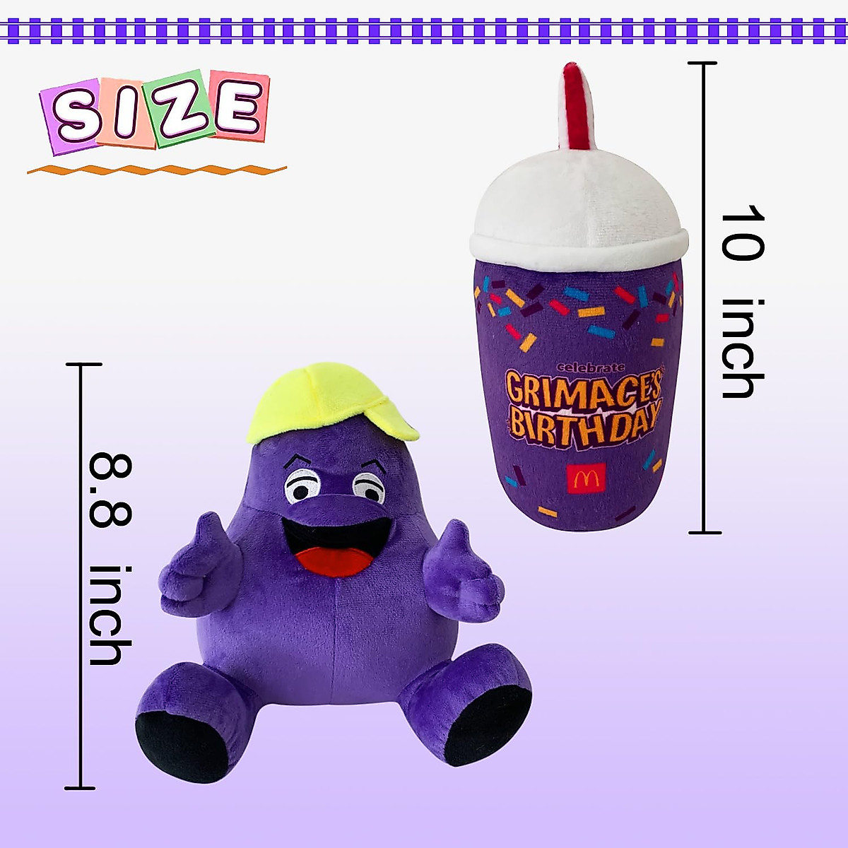 VAOUX Grimace Plush,Grimace Shake Yellow Hat Plush Toy,Stuffed Animal Toy Game Doll Toy Fans Anime Great Gift for Boys and Girls (Shake)