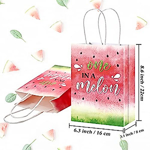 16 Pieces Watermelon Party Bags with Paper Twist Handles, Watercolor One in Melon Candy Goodie Bags Treat Bags Present Bag for Summer Watermelon Birthday Baby Shower, 6.3 x 3.1 x 8.7 Inches