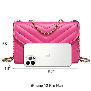 Dasein Women Small Quilted Crossbody Bags Stylish Designer Evening Bag Clutch Purses and Handbags with Chain Shoulder Strap (Fuchsia)