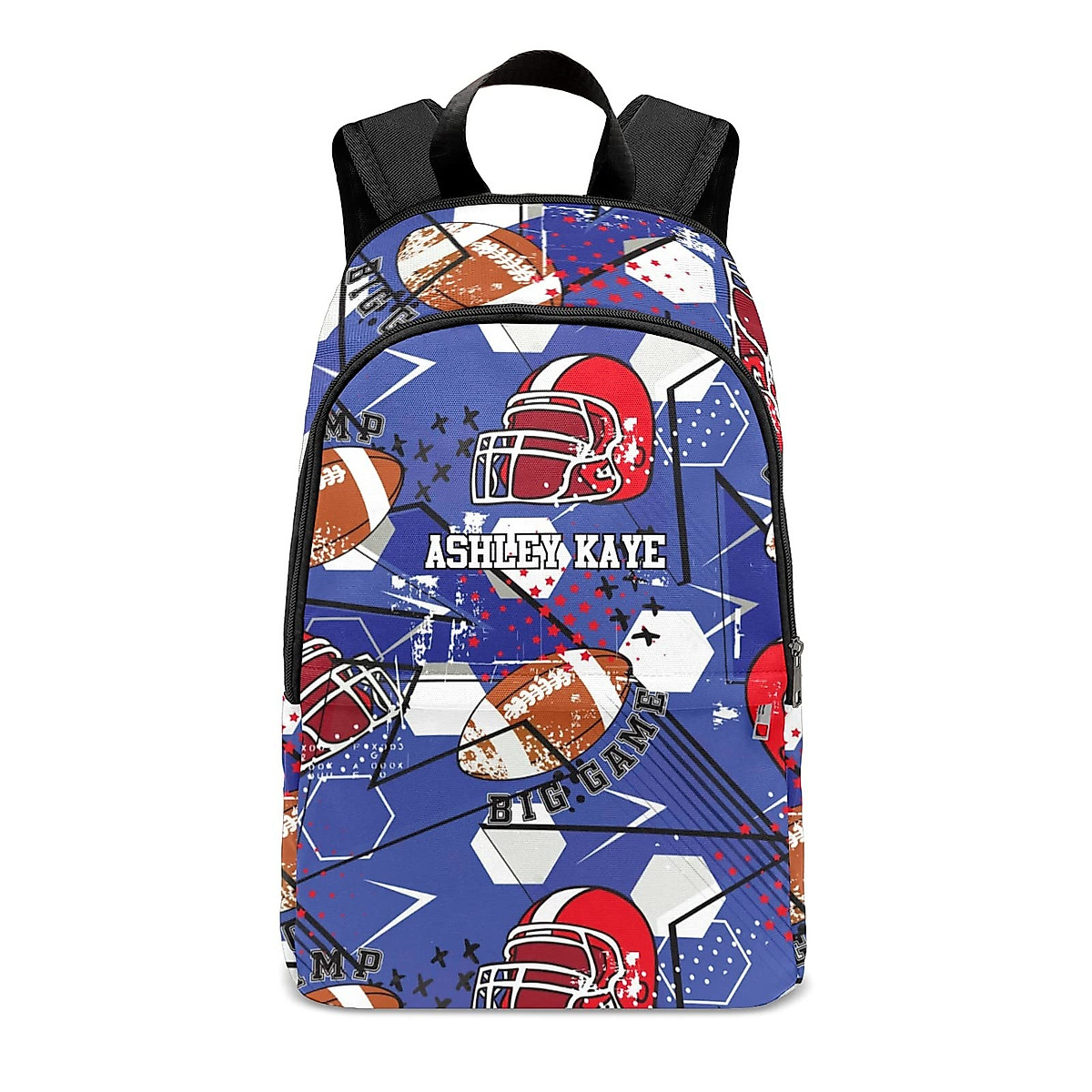 Personalized Name Ball Helmet American Football Backpack Unisex Bookbag for Boy Girl Travel Daypack Bag Purse 17.7 IN