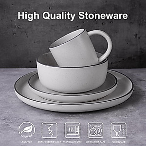 MTLWTL Dinnerware Sets, Dish Set for 4, Kitchen Plates and Bowls Set with Mugs, Microwave, Oven & Dishwasher Safe, White Sesame 16 Pieces