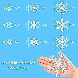 LUDILO 135Pcs Christmas Window Clings Snowflakes Window Decals Static Window Stickers for Christmas Decorations Window Décor Ornaments Xmas Party Supplies Thanksgiving Party Décor (5-Sheet)