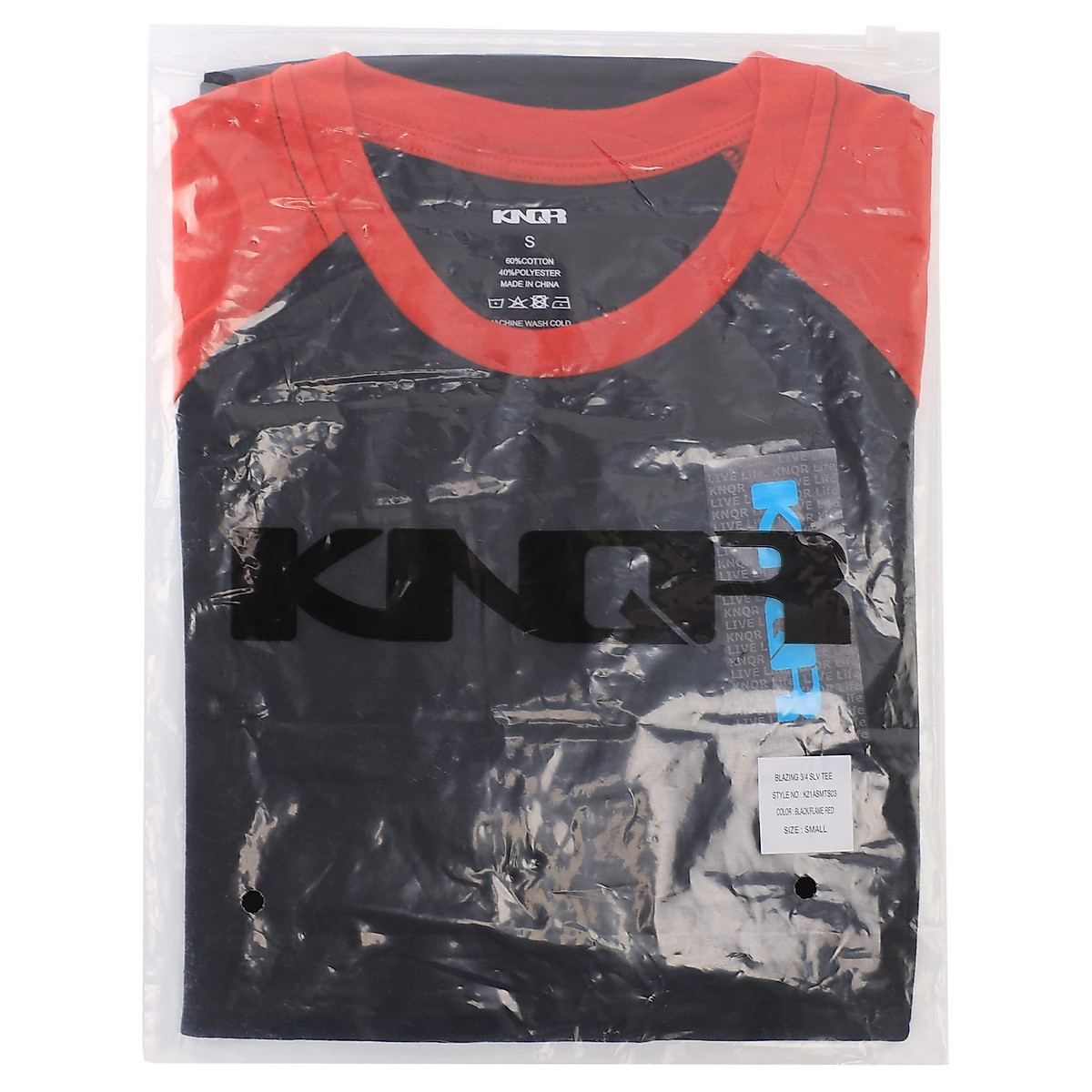 KNQR Mens Casual Basic Soft Tagless 3/4 Sleeve Active Sports Running Hiking Baseball Tee Shirts Black/Flame Red M