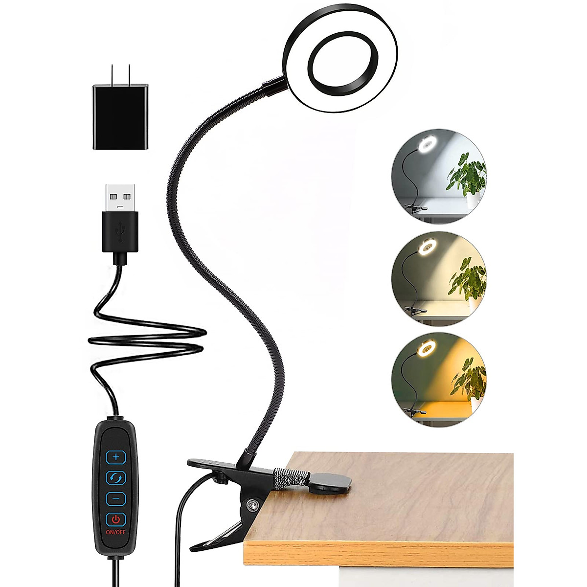 Desk Lamp Clip on Light, Desk Light 48 LED Lamp with 3 Lighting Modes, Dimmable 10 Brightness Levels, 360° Adjustable Gooseneck, Eye-Caring Small Lamp for Bed Headboard Reading Makeup Eyebrow (Black)