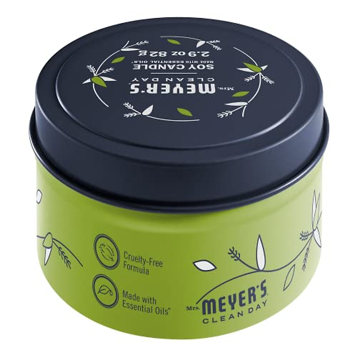MRS. MEYER'S CLEAN DAY Soy Tin Candle, 12 Hour Burn Time, Made with Soy Wax and Essential Oils, Lemon Verbena, 2.9 oz