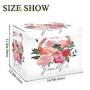 Kigai Flamingos Storage Bins with Lids and Handles 17x13x12 In Foldable Fabric Storage Basket Toys Clothes Organizer for Shelves Closet Home Bedroom Office