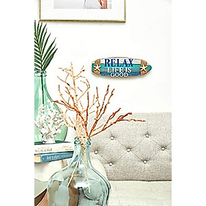 Beachcombers Relax Life is Good Surfboard Shape Coastal Plaque Wall Sign with Starfish Wall Hanging Decor Decoration for The Beach Blue