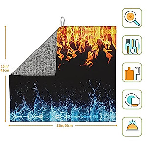 Ice Fire Printed Drying Mat For Kitchen Ultra Absorbent Microfiber Dishes Drainer Mats Non-Slip Silicone Quick Dry Pad - 18 X 16inch