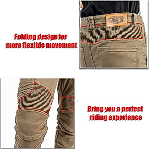 LOMENG Motorcycle Riding Pants Motorbike Motocross Cycling Jeans Safety CE Knee Hip Removable Armored All Seasons for Men Khaki 30