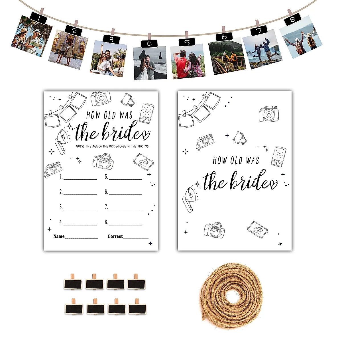 Bridal Shower Games - How Old Was The Bride-to-be Wedding Shower Party Card Game - Hand Drawn Minimalist Themed Bachelorette/Engagement Party Supplies Activities Decorations (A02)
