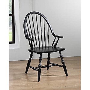 Sunset Trading Windsor Dining Chair with Arms, Antique Black with Cherry Rub (DLU-C30A-AB-2)
