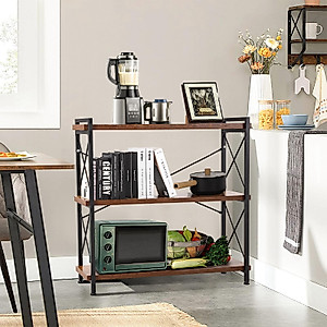 NICECOZY 3 Tier Bookshelf, Open 3 Shelf Short Bookcase, Rustic Shelves with Metal Frame, Industrial Book Shelf for Bedroom Home Office Living Room, Rustic Brown