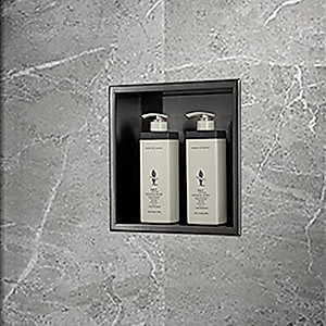 WHISTLER 12 in. X 12 in. X 4 in. Square Recessed Shower Wall Niche in Brushed Stainless Steel Storage for Shampoo, Soap and other Bathroom Essentials, Black