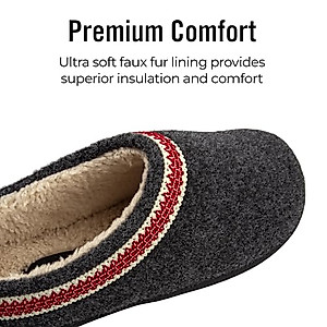 Clarks Womens Wool Felt Clog Slippers Warm Cozy Indoor Outdoor Faux Plush Soft Fur Lined Slipper for Women (Charcoal, 7 M US)