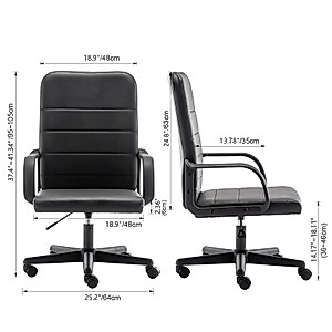 Black Office Desk Chair Set of 2 Leather Home Office Chair Ergonomics Computer Desk Chairs Comfortable Office Chair with Wheels Arm for Executive Task Work and Student