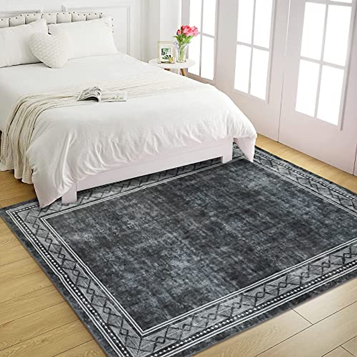 NANAN 8x10 Non-Shedding Area Rugs Easy to Clean Short Shag Plush Area Rug Washable Folding Back Rug Anti-Slip Area Rug for Living Room, Bedroom,Children's Room,Grey 8'x10'