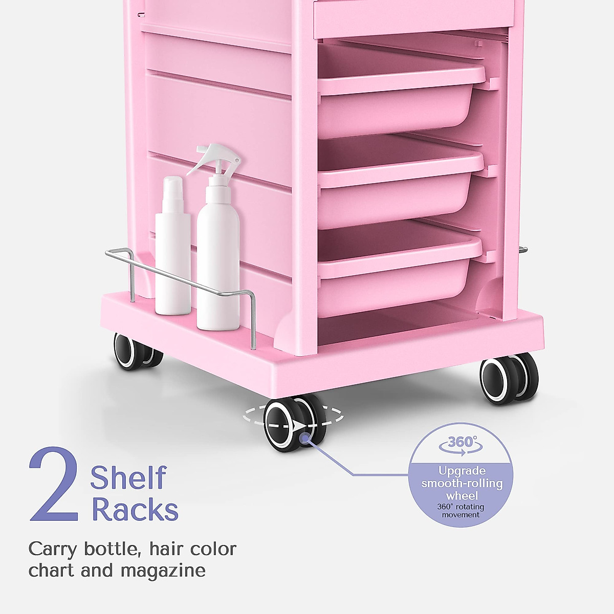 TASALON Salon Trolley Cart for Salon Station - Space Saving Salon Rolling Cart for Extra Storage - Hair Salon Beauty Cart - 6-Tray Salon Cart - Multipurpose Tool Cart - Tattoo Tray- Pink