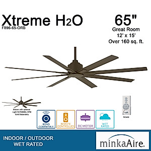 MINKA-AIRE F896-65-ORB Xtreme H2O 65 Inch Outdoor Ceiling Fan with DC Motor in Oil Rubbed Bronze Finish