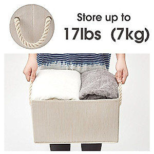 EZOWare Set of 6 Large Storage Bins Foldable Fabric Organizer Boxes with Cotton Rope Handle, Collapsible Basket for Closet, Baby Toys, Diaper - Beige