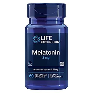 Life Extension Melatonin 3 mg – Sleep Supplement – For Restful Sleep, Circadian Rhythms, Anti-Aging, Hormone Balance and Cognitive Health - Gluten-Free – Non-GMO –60 Vegetarian Capsules