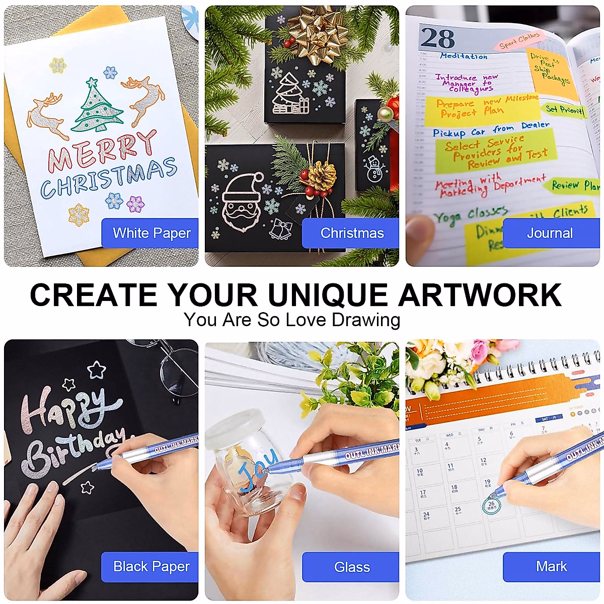 JFSJDF Outline Markers Pens, 8 Colors Double Line Markers Sel-outline Metallic Markers Shimmer Markers for Art, Christmas Stocking Stuffers, Greeting Cards, DIY, Scrapbook, Easter Egg