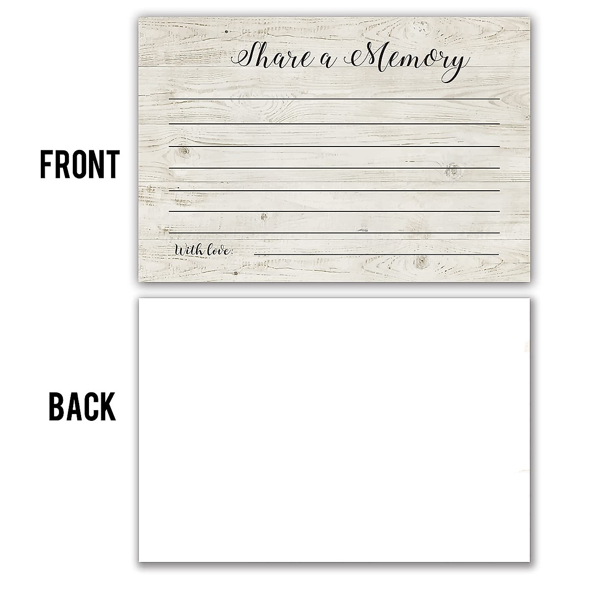 Share A Memory Cards, 50 Rustic Wood Cards and Sign for Wedding, Shower, Birthday, Celebration of Life, Funeral, Retirement, Graduation, Life Memories, Guest Book Alternative Advice Game, 4x6 Inch.