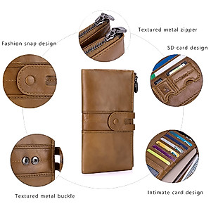 myfriday Women's RFID Blocking Genuine Leather Wallet, Bifold Long Clutch Wallet Money Clips Ladies Card Holder Purse