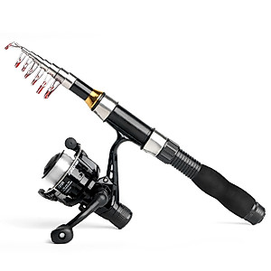 Telescopic Fishing Rod Reel Full Kit Fishing Line Lures for Beginner All-in-One 1.7M/5.58FT Light-Weight Fishing Rod+Spinning Reel+Line+Lures Set+Carry Bag for Kids Youth Outdoor Travel Bass Trout