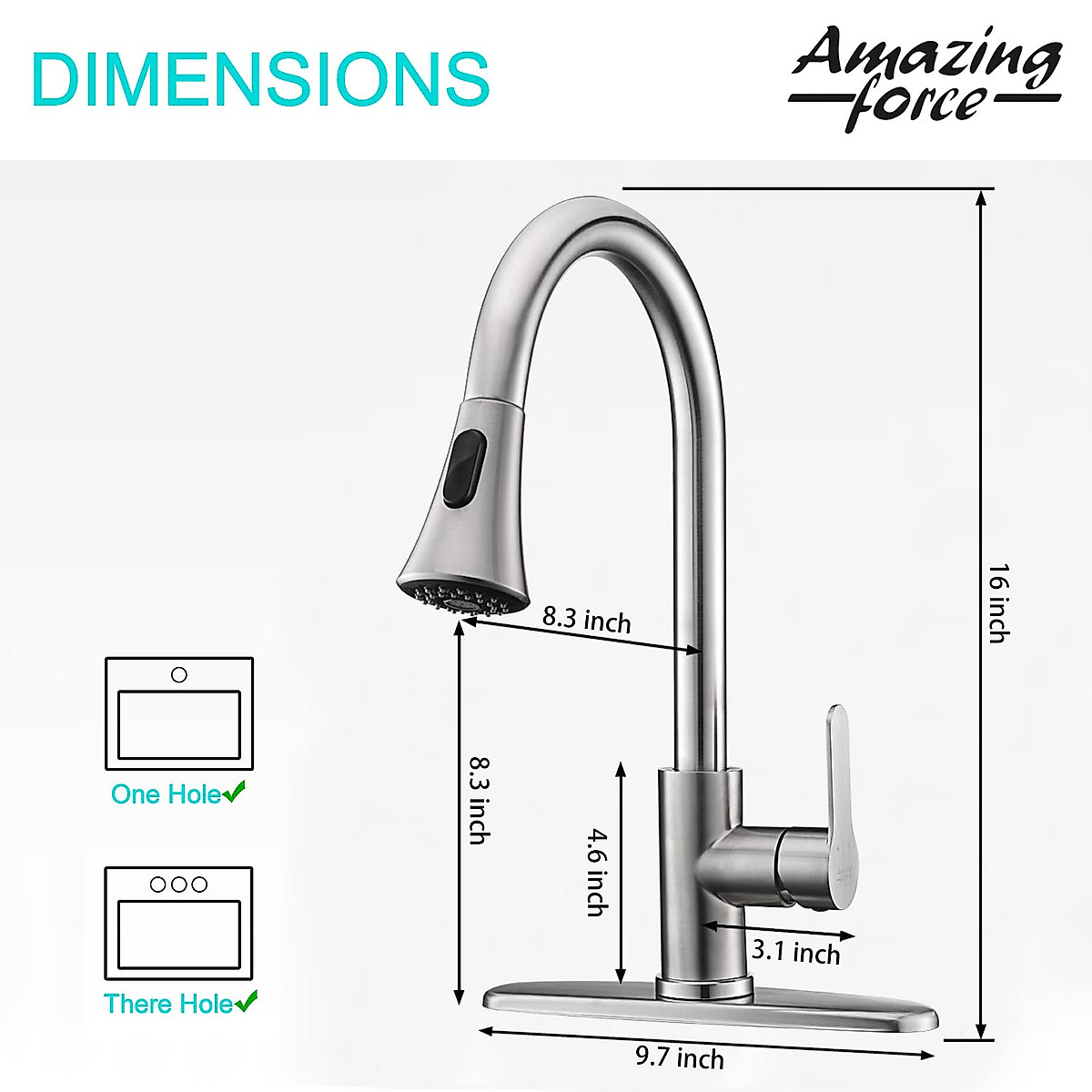 AMAZING FORCE Kitchen Faucet with Pull Down Sprayer, Commercial Industrial Stainless Steel Kitchen Sink Faucet Single Handle Faucet, Farmhouse RV Kitchen Faucet Laundry Sink Faucet, Matte Black