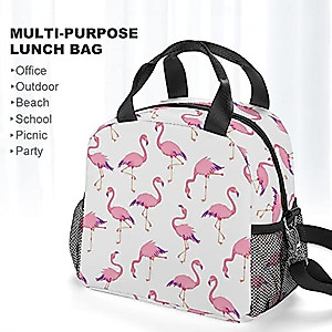 Funny Pink Flamingos Printed Lunch Box Tote Bag with Handles and Shoulder Strap for Men Women Work Picnic
