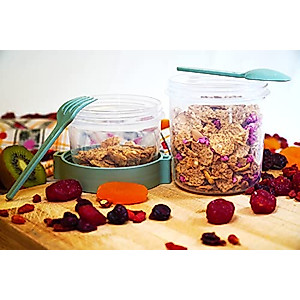 Salda 2 Pack 22 oz Breakfast On the Go Cups, Take and Go Yogurt Cup with Topping Cereal Cup with spoon and fork, Overnight Oats or Oatmeal Container Jar, Colorful Set of 2 (Red and Pink)