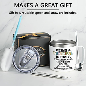Lifecapido Principal Gifts, Being a Principal is Easy Except the Bike is on Fire Coffee Mug, Principal Appreciation Gifts for Men Women Principal Day Birthday Teacher Appreciation Day, 14oz, White
