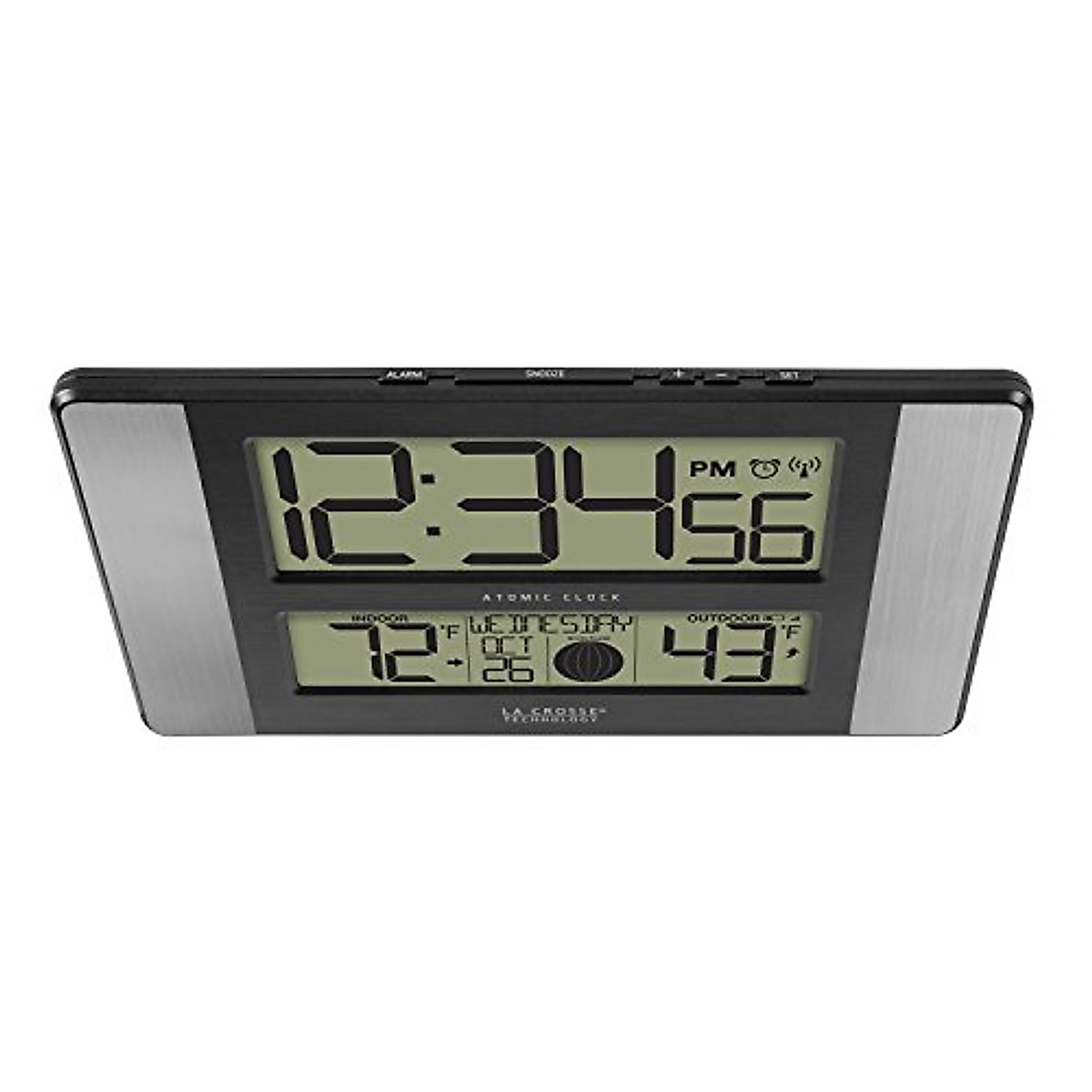 La Crosse Technology 513-1417AL-INT Atomic Clock w Outdoor Temp, Grey/Black & C85845-INT Weather Station, Black