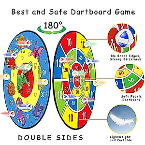 TOMYOU 26" Dart Board for Kids with 16 Sticky Balls, Double Sided Dinosaur Dart Board, Indoor Outdoor Party Games Toys, Birthday Toys Gift for Age 5 6 7 8 9 10 11 12 Year Old Boys Girls