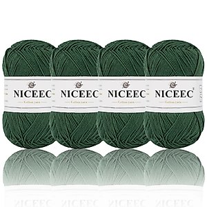 NICEEC 4 Skeins Soft Baby Cotton Yarn, 4 Ply, DIY Craft, Fingering Weight, Blanket Yarn for Crochet & Knitting, Total 700yds/7.05oz - Green