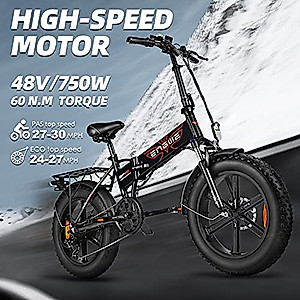 ENGWE 750W Folding Electric Bike for Adults 20" 4.0 Fat Tire Mountain Beach Snow Bicycles Aluminum Electric Scooter 7 Speed Gear E-Bike with Detachable Lithium Battery 48V12.8A Up to 28MPH (Gray)