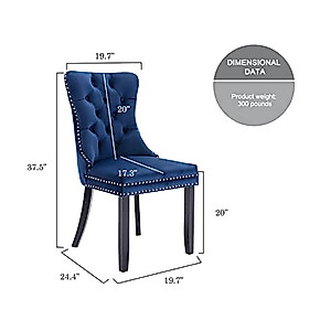 Qtivii Upholstered Dining Chairs Set of 6, Velvet Dining Room Chairs with Button Back, Nailhead Trim, Tufted Dining Chairs for Kitchen, Bedroom, Restaurant (Blue)