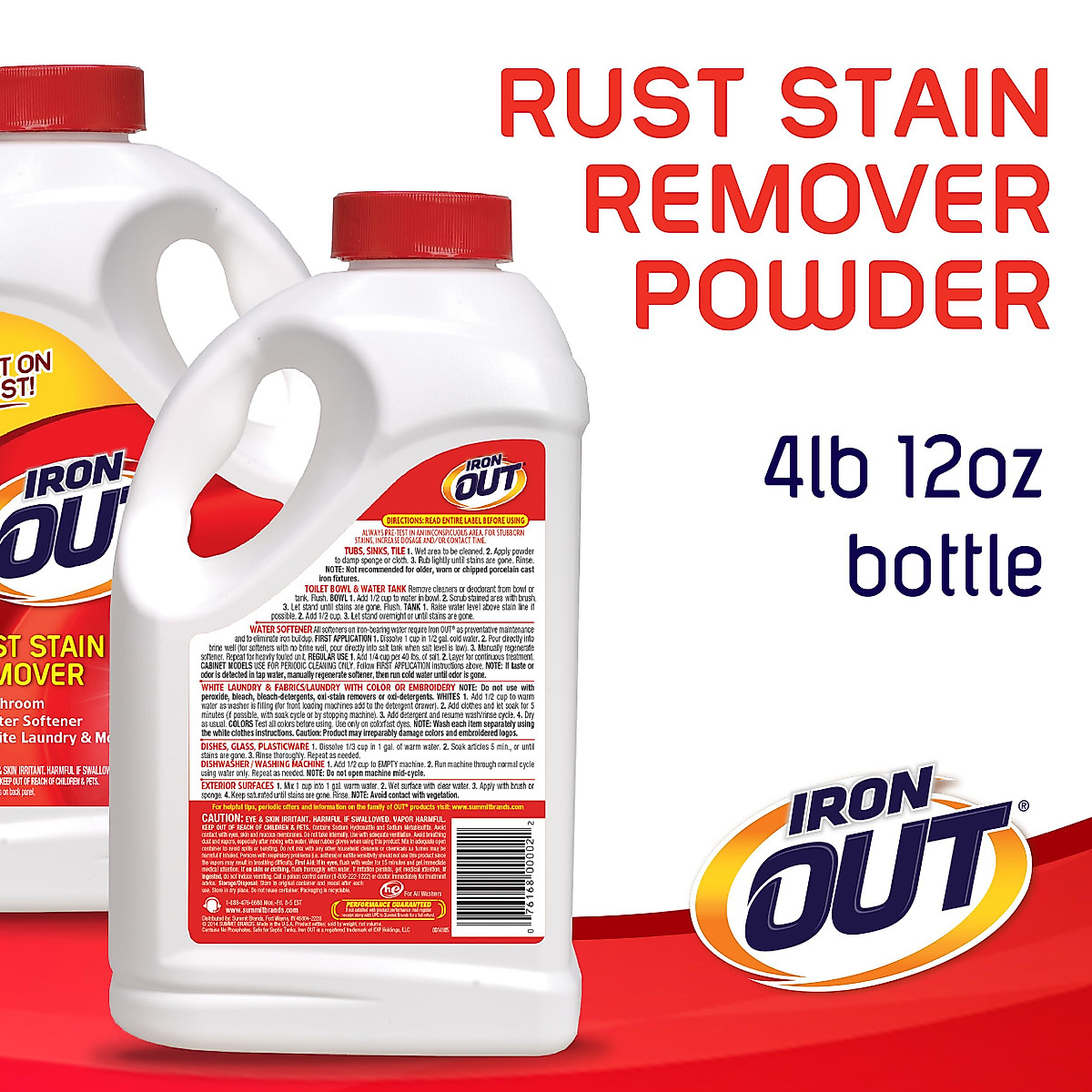 Iron OUT Powder Rust Stain Remover, Remove and Prevent Rust Stains in Bathrooms, Kitchens, Appliances, Laundry, and Outdoors, white, 4.75 lbs.